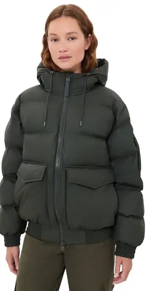 Rains Alta Bomber Puffer Jacket With Drawstring Hood