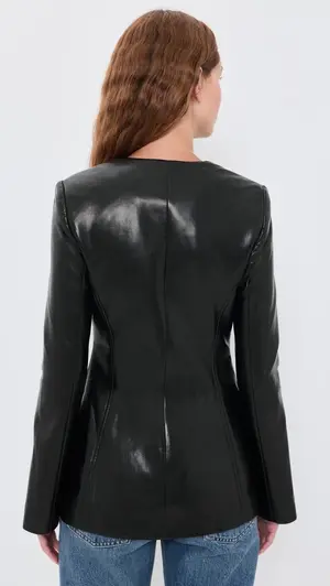 Alice + Olivia Venita Faux Leather Slim Collarless Blazer