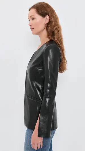Alice + Olivia Venita Faux Leather Slim Collarless Blazer