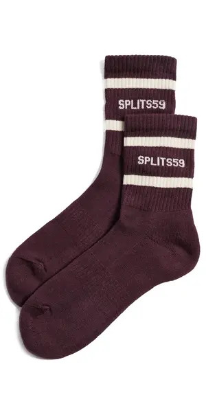 Splits59 Logo Stripe Quarter Socks - Dark Cherry