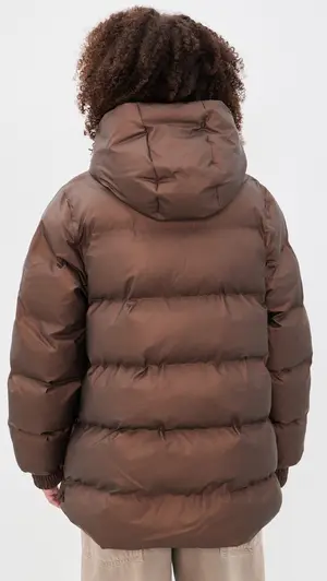 Rains Puffer A-line Jacket With Drawstring Hood And Zip Closure