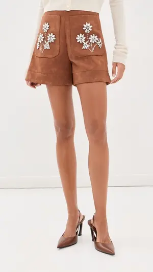 LEO LIN Tessa Embellished Vegan Suede Shorts