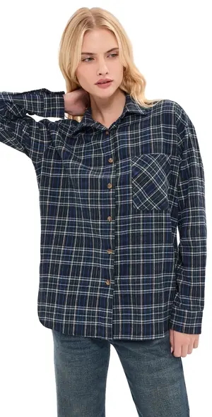 LE BOP LE BOP Winnie Button-Down Flannel Shirt Navy Plaid