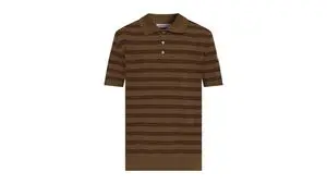 Moncler Striped Logo Patch Polo Shirt - Brown