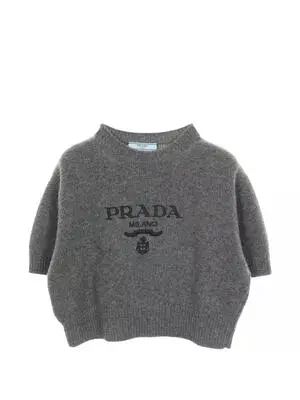 Prada Logo Embroidered Crew Neck Short Sleeve Sweater