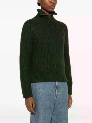 ALLUDE Ribbed-knit Quarter-zip Sweater - Green