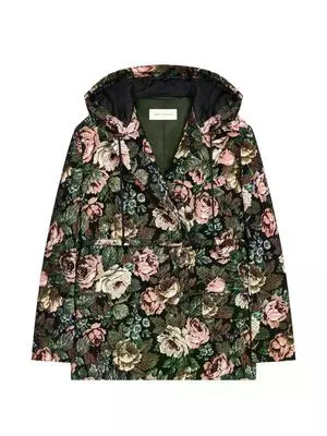 Dries Van Noten Hooded Floral Peacoat - Black
