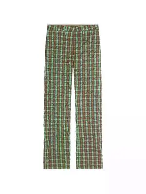 Dries Van Noten Belted Seersucker Checkered Pants