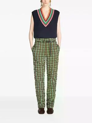 Dries Van Noten Belted Seersucker Checkered Pants