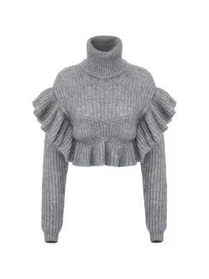 Elisabetta Franchi Knit Pullover With Ruffles - Grey