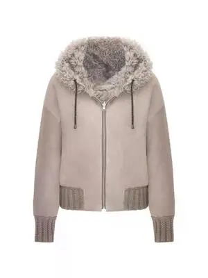 BIGARDINI Danica Reversible Hooded Shearling Jacket - Grey