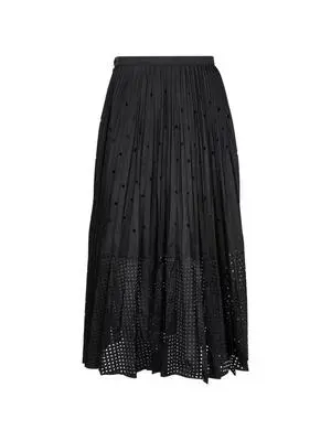 LESS Laser-cut Pleated Midi Skirt - Black