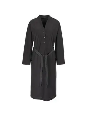LESS Belted Long-sleeve Midi Dress