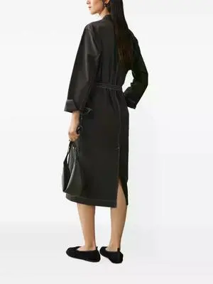LESS Belted Long-sleeve Midi Dress
