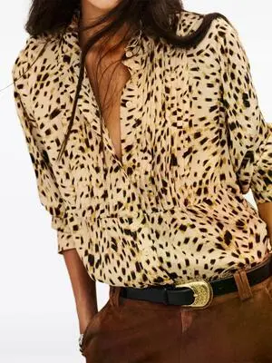 Ba&sh Pleated Animal-print Shirt