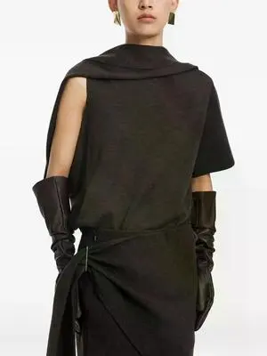 JNBY Asymmetric-neck Short-sleeved Sweater - Brown