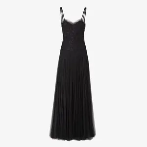 Fendi Long Lace And Tulle Dress - Black