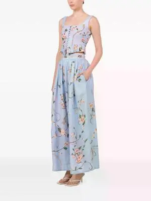 Agua Bendita Embroidered Linen Blouse - Blue