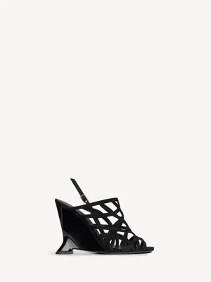 Balmain Wedge Cage Sandals In Suede - Black