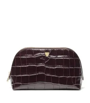 ASPINAL OF LONDON Small Leather Croc-embossed Cosmetic Case - Brown
