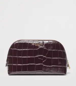 ASPINAL OF LONDON Small Leather Croc-embossed Cosmetic Case