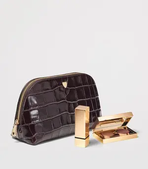 ASPINAL OF LONDON Small Leather Croc-embossed Cosmetic Case