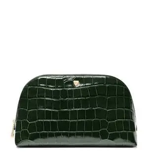 ASPINAL OF LONDON Large Leather Croc-embossed Cosmetic Case - Green