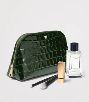 ASPINAL OF LONDON Large Leather Croc-embossed Cosmetic Case