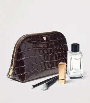 ASPINAL OF LONDON Large Leather Croc-embossed Cosmetic Case