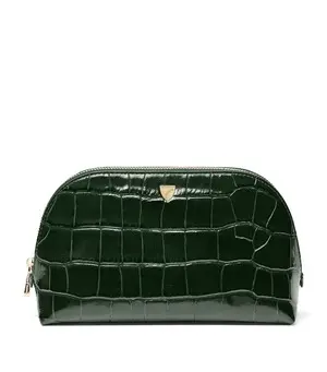 ASPINAL OF LONDON Small Leather Croc-embossed Cosmetic Case - Green