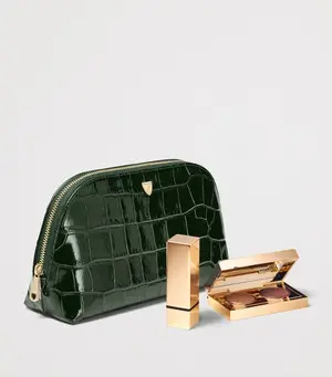 ASPINAL OF LONDON Small Leather Croc-embossed Cosmetic Case