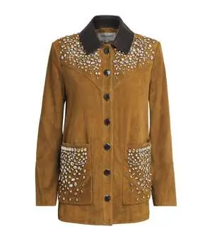 Veronica Beard Suede Embellished Shannon Jacket - Brown