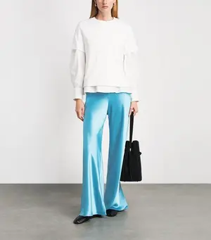 LESET Satin Barb Wide-leg Trousers