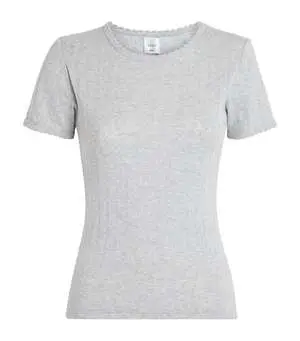 LESET Cotton Pointelle Short-sleeve T-shirt - Grey