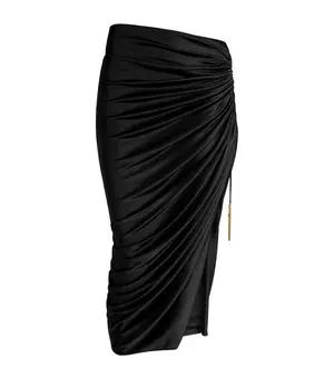 Balmain Jersey Ruched Midi Skirt - Black