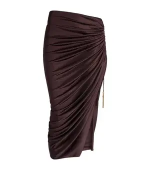 Balmain Jersey Ruched Midi Skirt - Brown