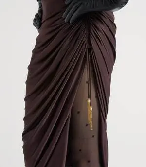 Balmain Jersey Ruched Midi Skirt