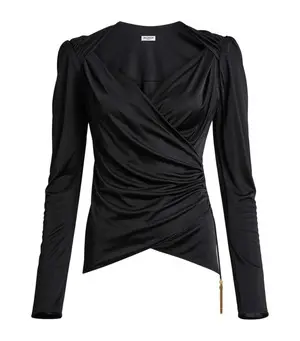 Balmain Jersey Draped Top - Black