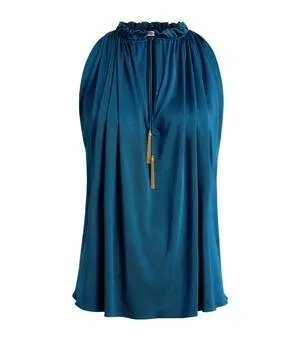 Balmain Jersey Pleated Sleeveless Top - Blue