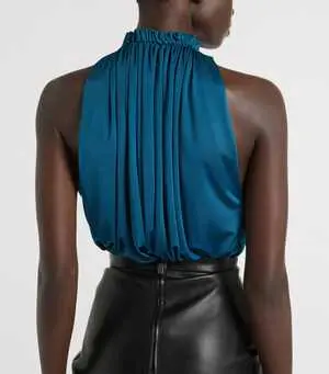 Balmain Jersey Pleated Sleeveless Top