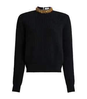 Balmain Virgin Wool-cashmere Embellished Sweater - Black