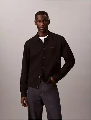 Calvin Klein Tech Knit Button Long Sleeve Polo Sweater - Black
