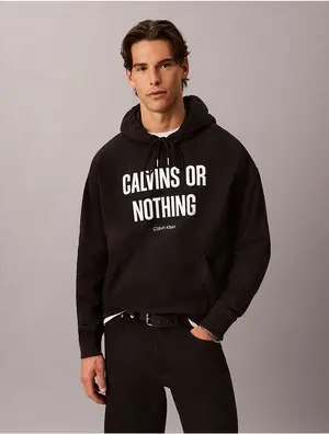 Calvin Klein Terry Calvins Or Nothing Graphic Relaxed Hoodie - Black