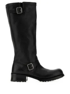 Prada Leather Boots With Double Buckle - Black
