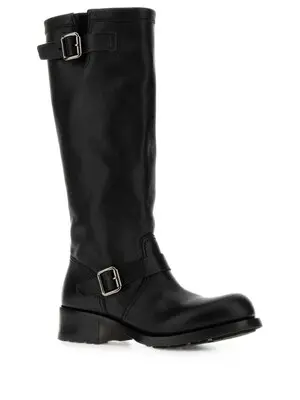 Prada Leather Double Buckle Boots