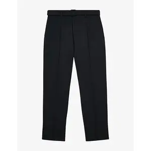 REISS Peshi Belted Pintuck Woven Trousers - Navy