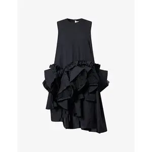 Noir Kei Ninomiya Asymmetric Ruffle Wool Mini Dress - Black