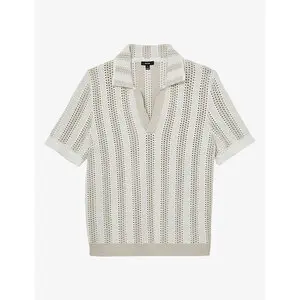 REISS Globe Crochet Stripe Cotton-blend Polo Shirt - Stone White