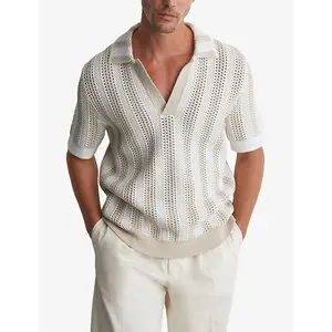 REISS Globe Crochet Stripe Cotton-blend Polo Shirt