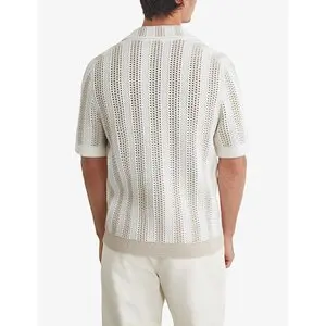 REISS Globe Crochet Stripe Cotton-blend Polo Shirt
